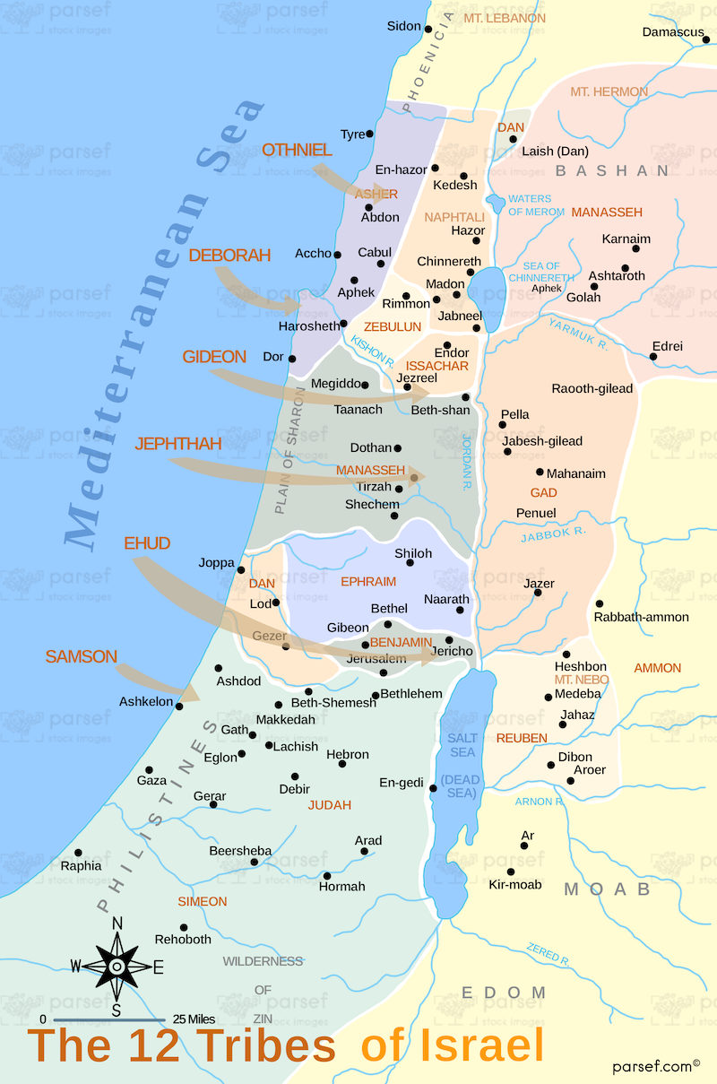 Twelve Tribes of Israel Topographical Map | Clube Filatélico de Portugal